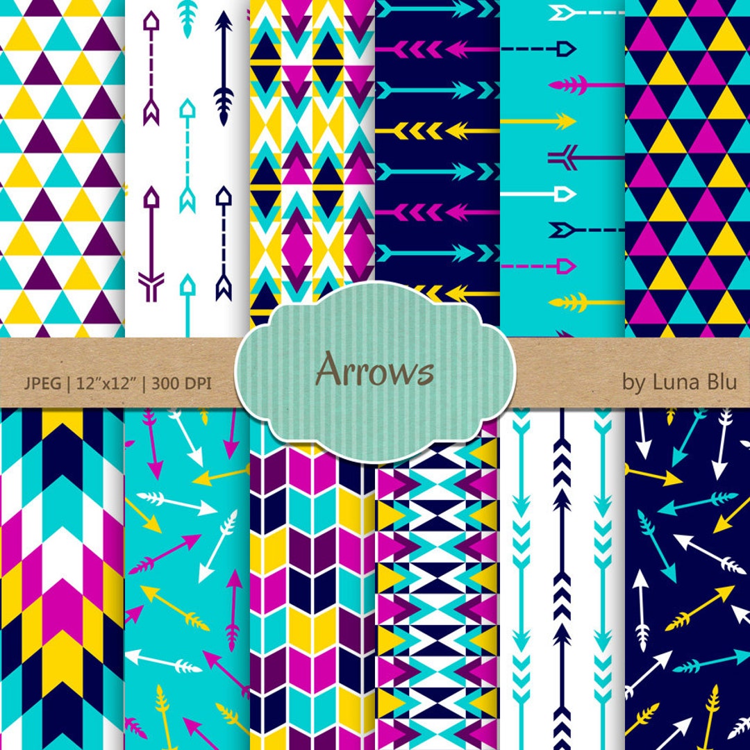 Arrows Digital Paper: "arrow Patterns" Tribal Digital Paper, Arrow ...