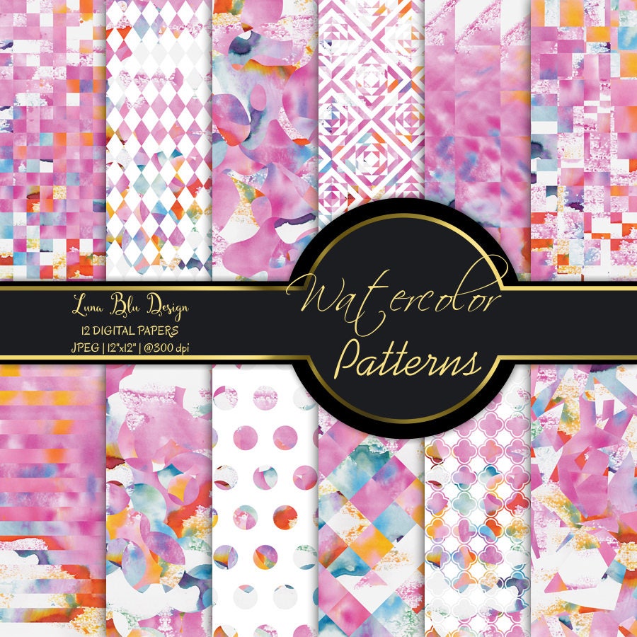 Watercolour digital paper watercolour patterns pink | Etsy