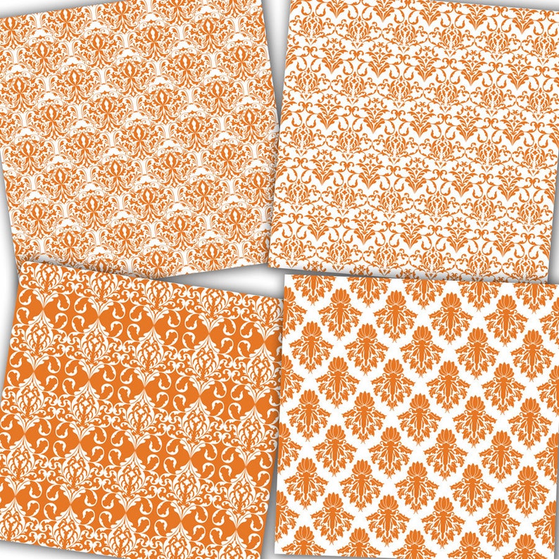 Damask Digital Paper: Orange Damasks orange | Etsy