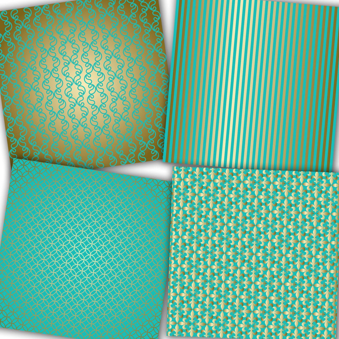 Turquoise and Gold Digital Paper: turquoise and Gold | Etsy