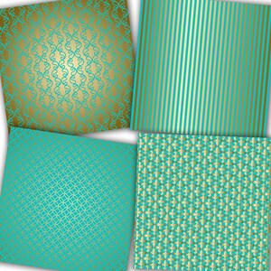 Turquoise and Gold Digital Paper: turquoise and Gold Patterns for ...