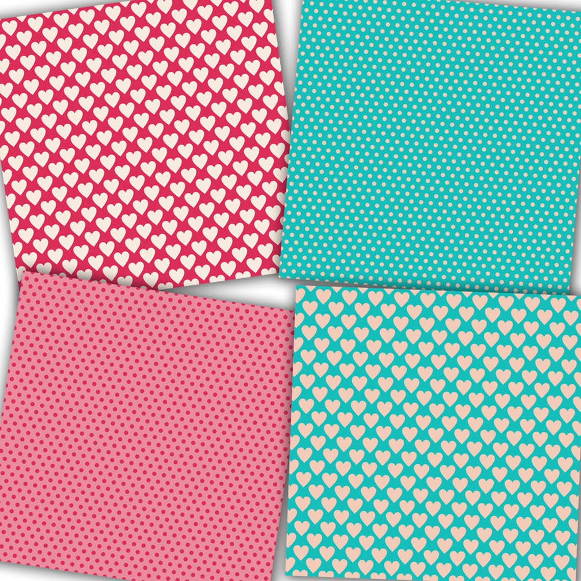 Heart Digital Paper Pack: Hearts and Dots | Etsy