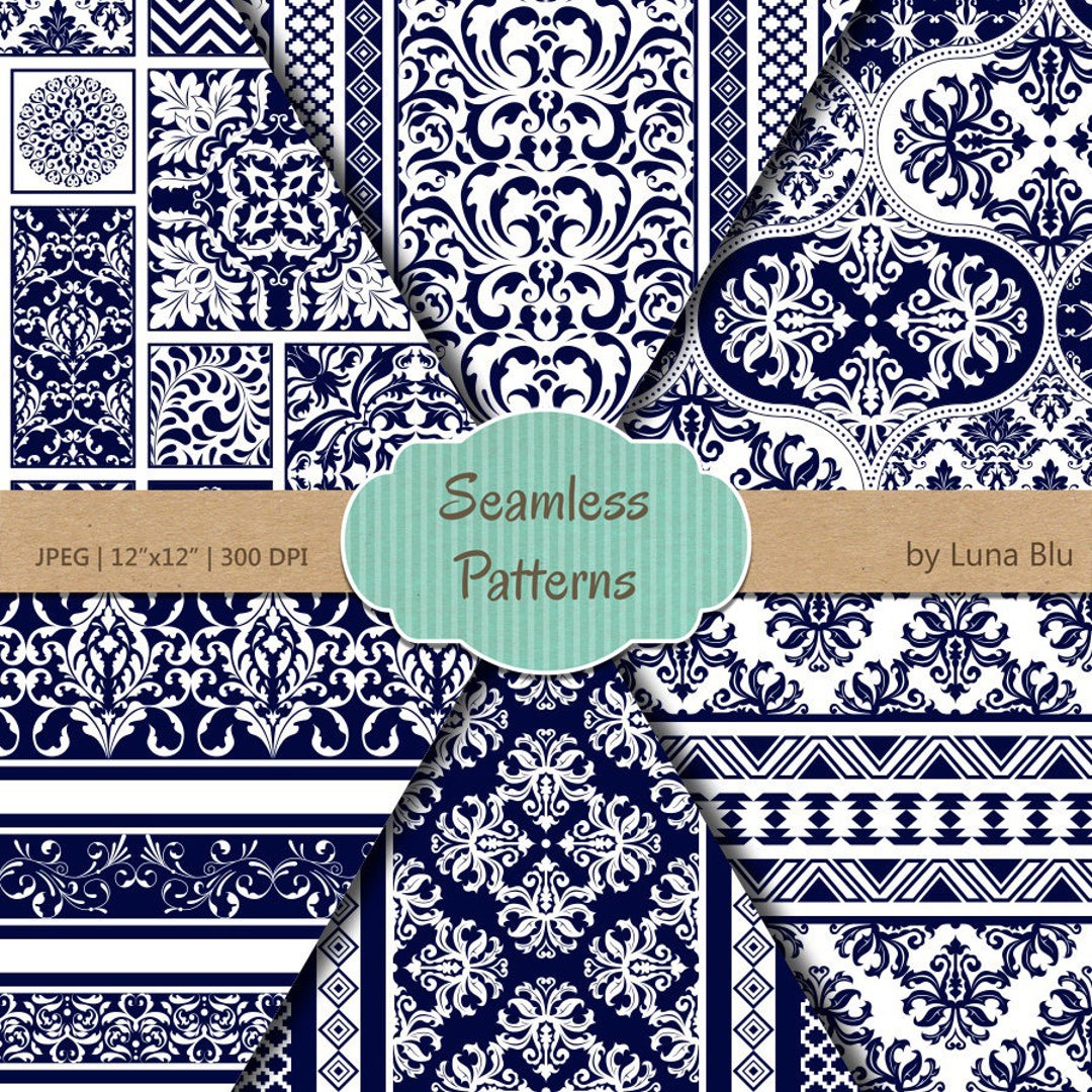 Navy Scrapbook Paper: "navy Seamless Patterns" Navy Digital Paper ...