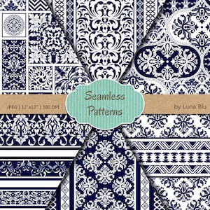Navy Scrapbook Paper: "navy Seamless Patterns" Navy Digital Paper ...