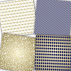 Navy and Gold Digital Paper: "white Navy and Gold " Scrapbook Paper ...