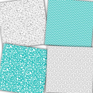 Turquoise and Gray Digital Paper: "turquoise and Gray Patterns" for ...