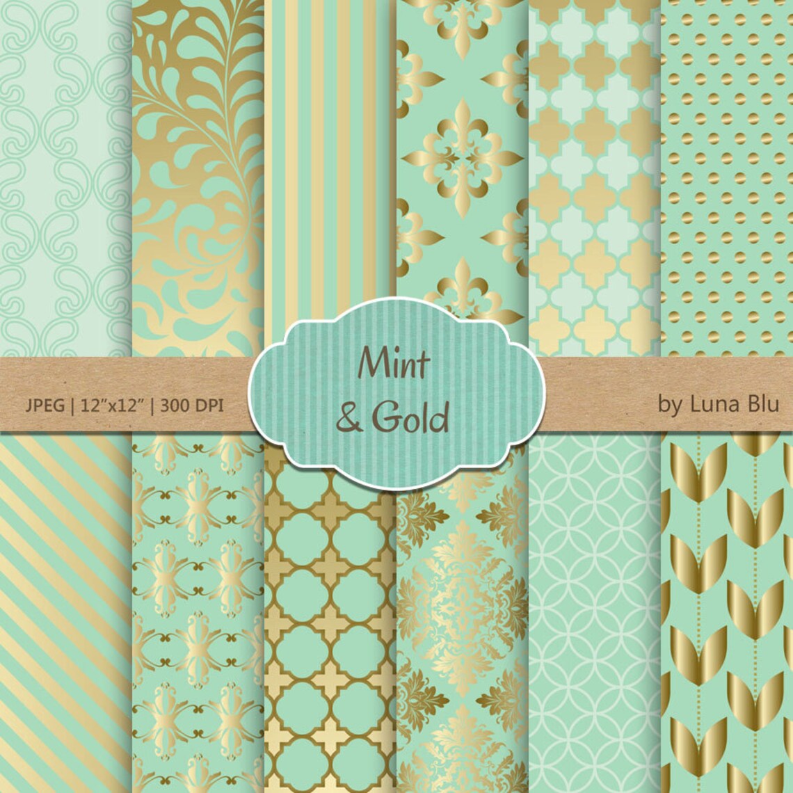 Mint and Gold Digital Paper: mint and Gold Wedding | Etsy