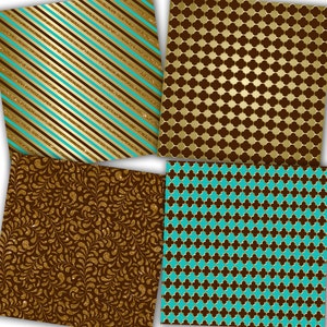 Turquoise Brown and Gold Digital Paper: "turquoise Brown and Gold ...