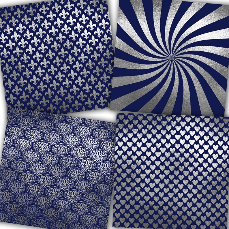 Navy and Silver Digital Paper: silver Foil - Etsy