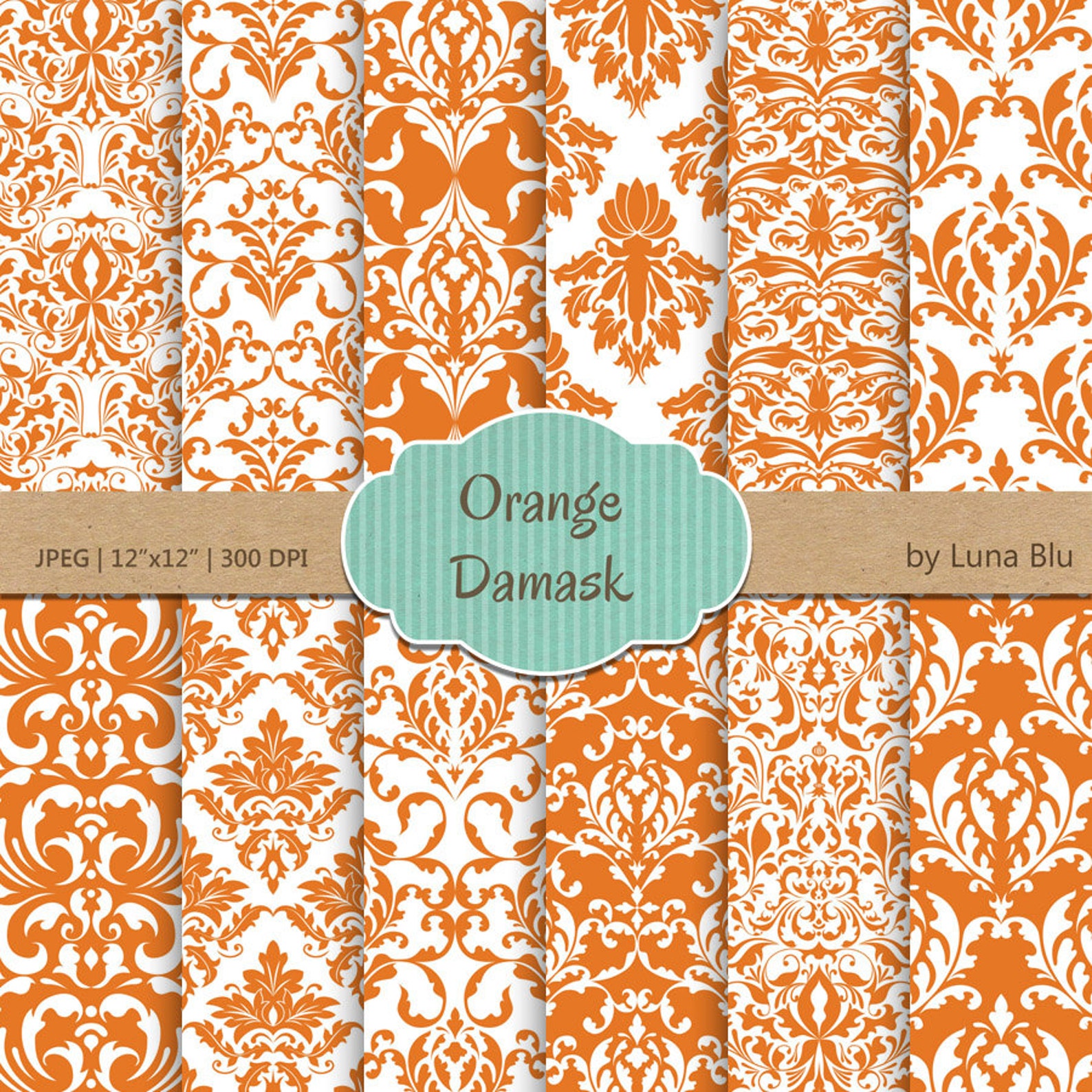 Damask Digital Paper: Orange Damasks orange | Etsy