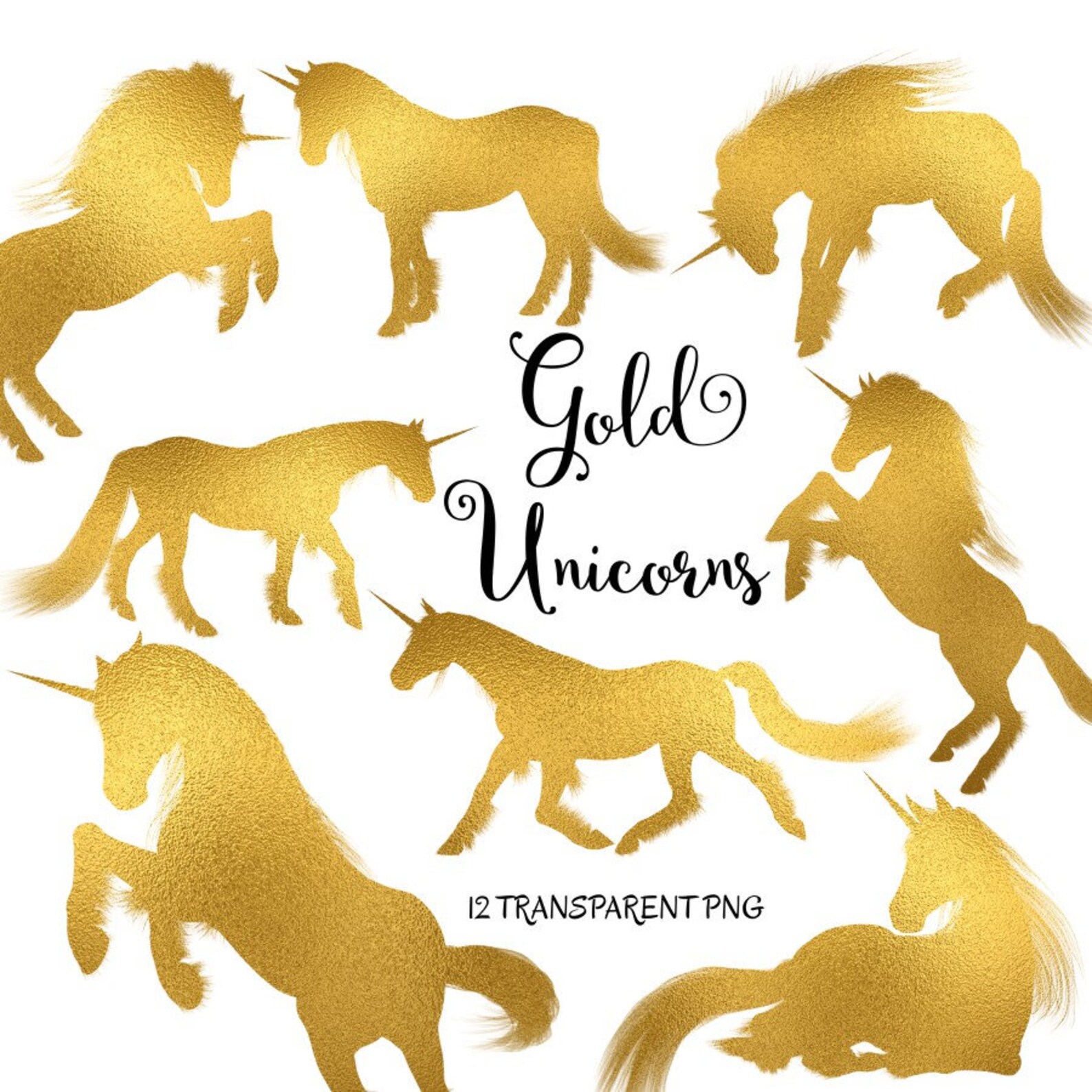 Unicorn Clipart: gold Unicorns Gold Unicorn - Etsy