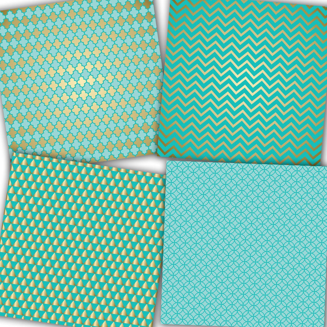 Turquoise and Gold Scrapbook Paper: Wedding Invitation Digital Paper ...