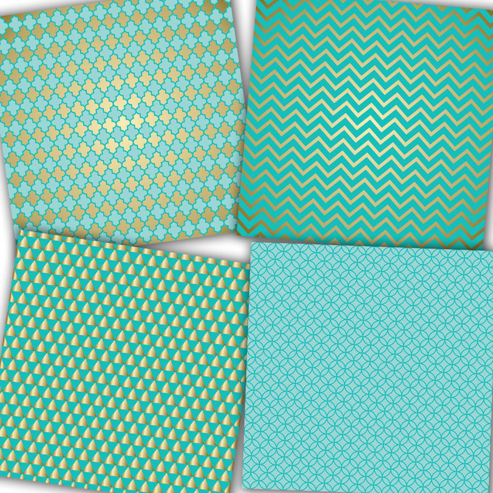 Turquoise and Gold Scrapbook Paper: Wedding Invitation Digital Paper ...