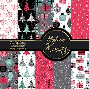 Christmas Backgrounds, Seamless Christmas Digital Paper Pack, Modern ...