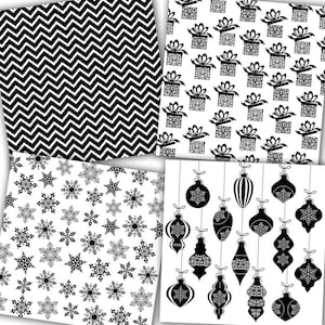 Digital Paper Christmas Monochrome, Black Christmas Digital Paper ...