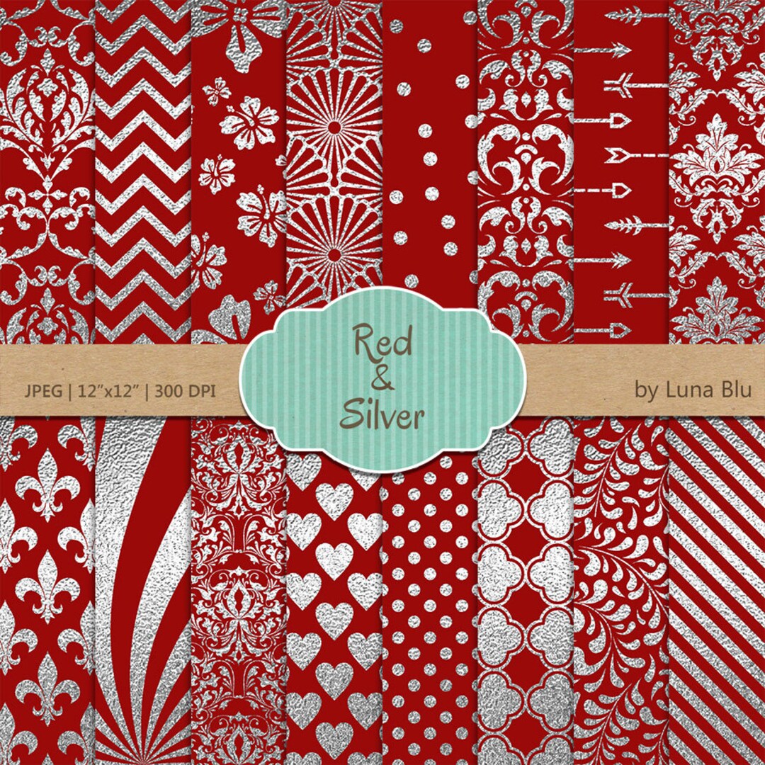 Red and Silver Foil Digital Paper: Scrapbook Patterns (JPG) - Etsy