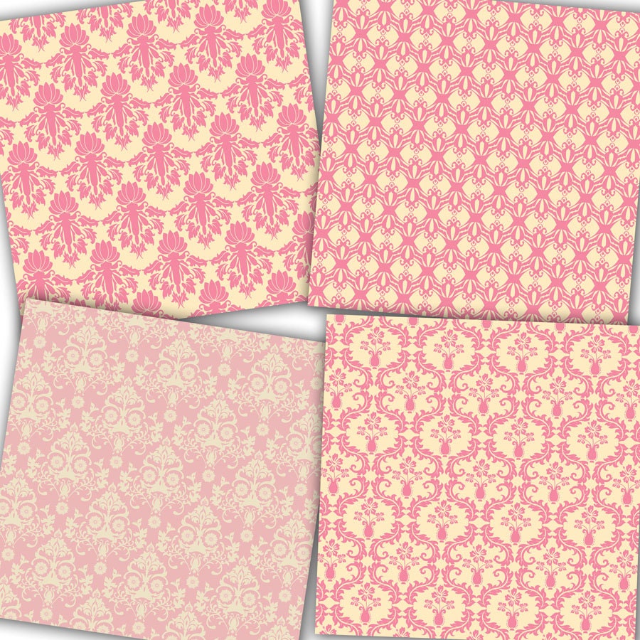 Damask Digital Paper: Vintage Pink Damasks vintage | Etsy