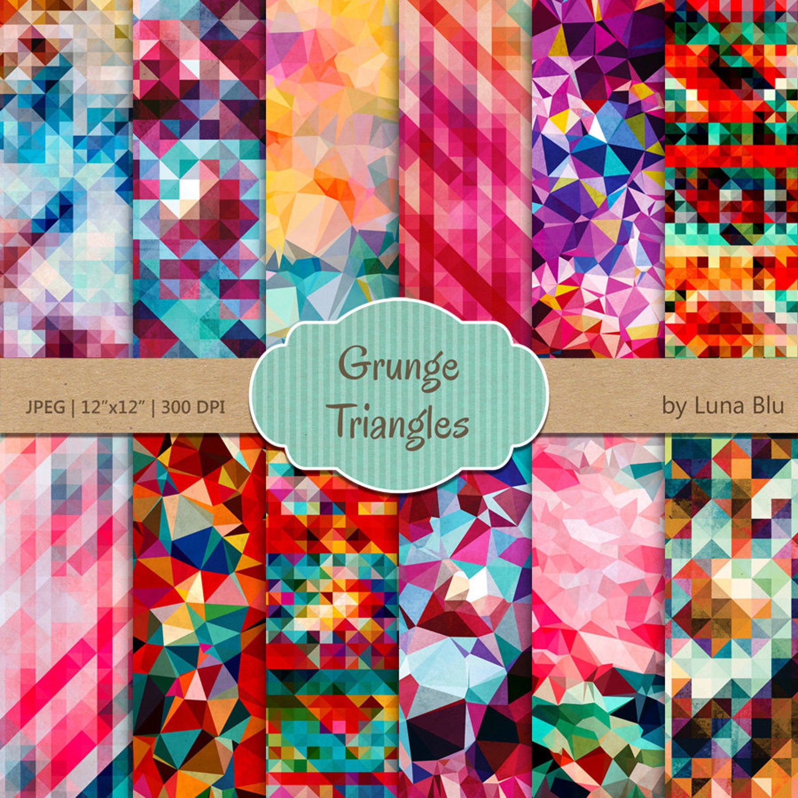 Triangle Digital Paper: grunge Triangles Colored | Etsy