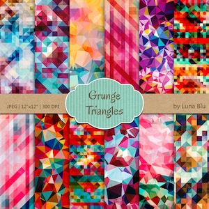 Triangle Digital Paper: "grunge Triangles" Colored Grunge Digital Paper ...