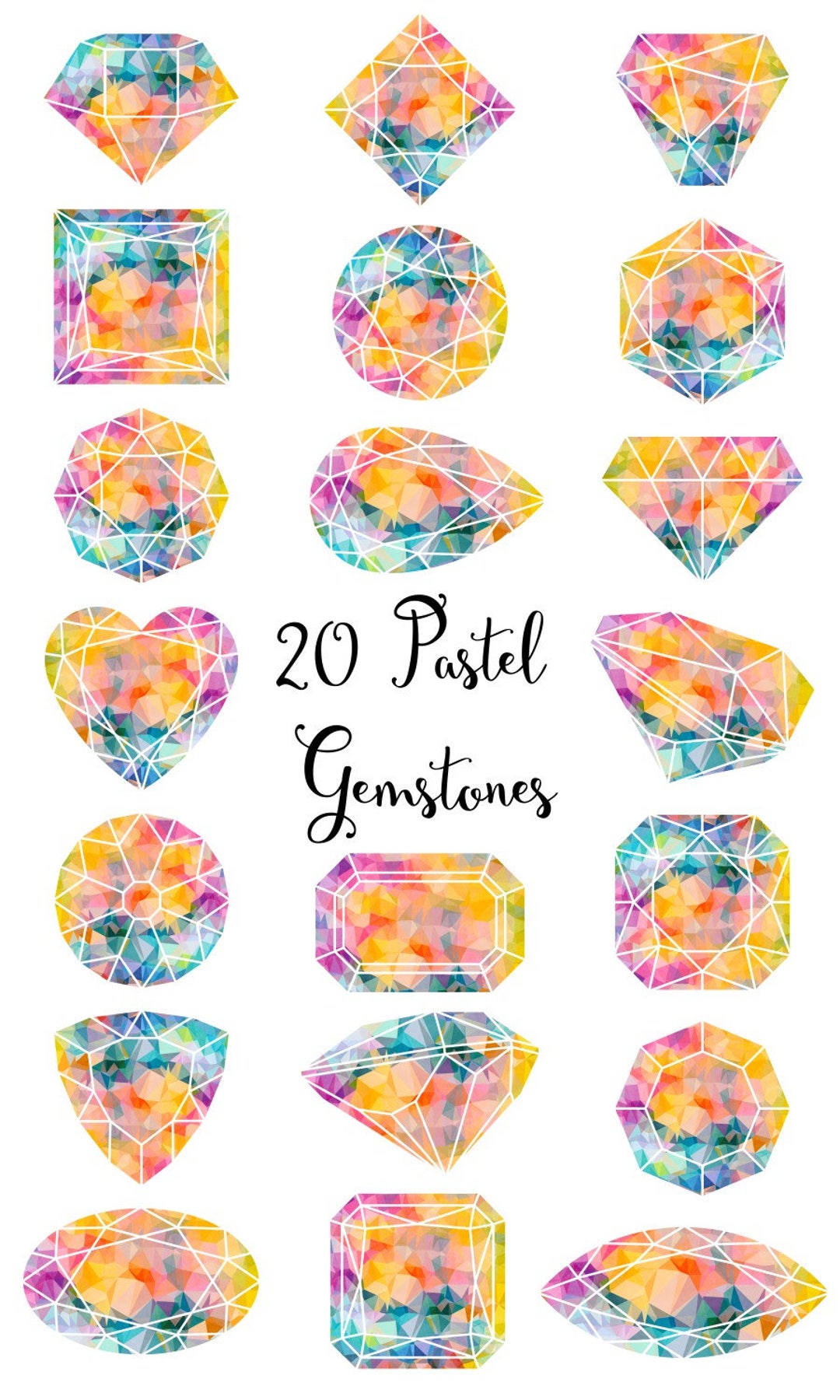 Pastel Gemstones Clipart: Watercolor Jewel Graphics (PNG Files) - Etsy