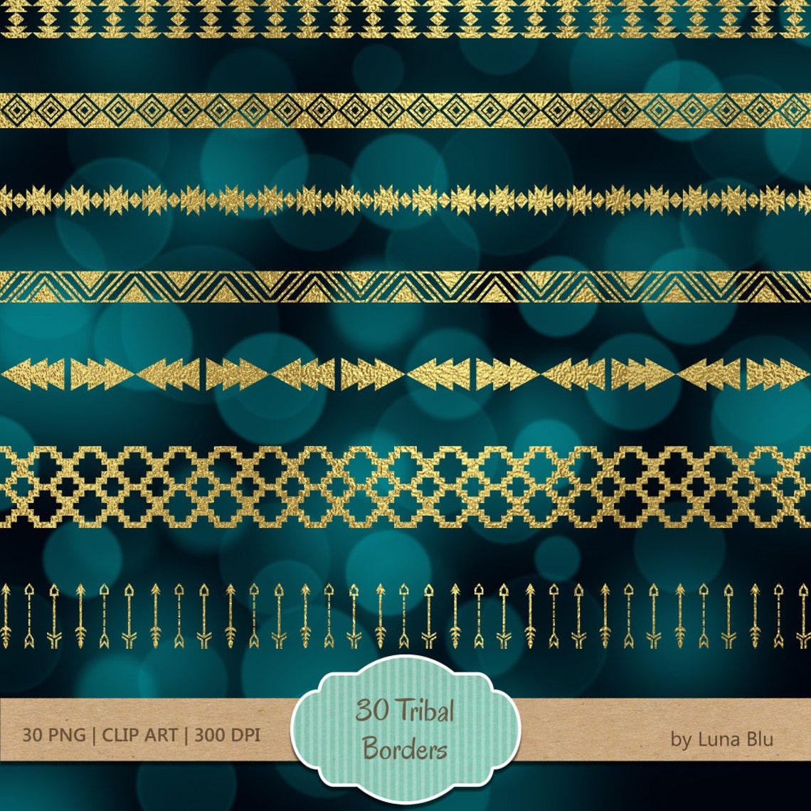 Tribal clipart: Gold Tribal Borders 30 gold foil | Etsy