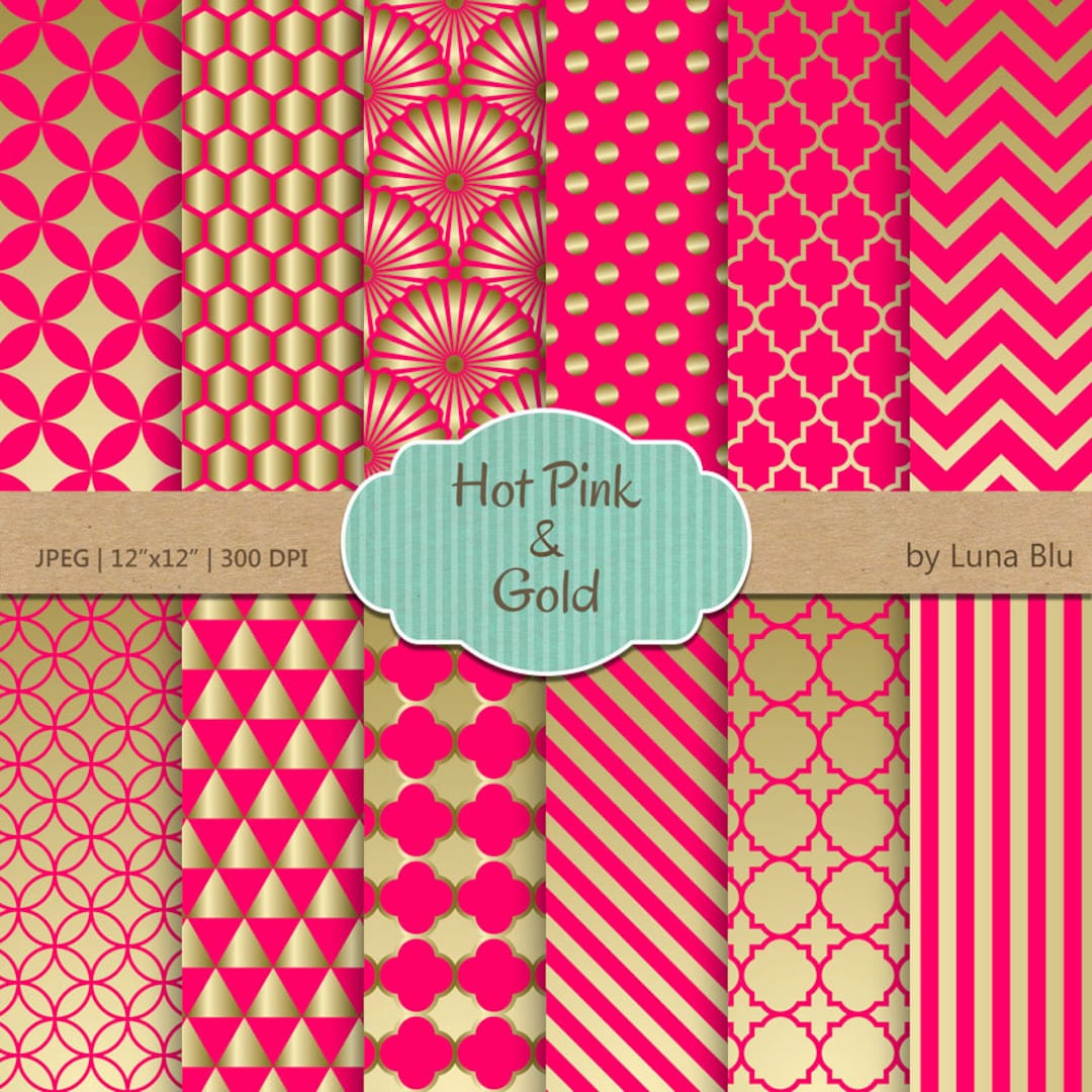 Pink and Gold Digital Paper: "metallic Gold Patterns " Geometric ...