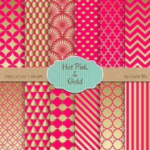 Pink and Gold Digital Paper: "metallic Gold Patterns " Geometric ...