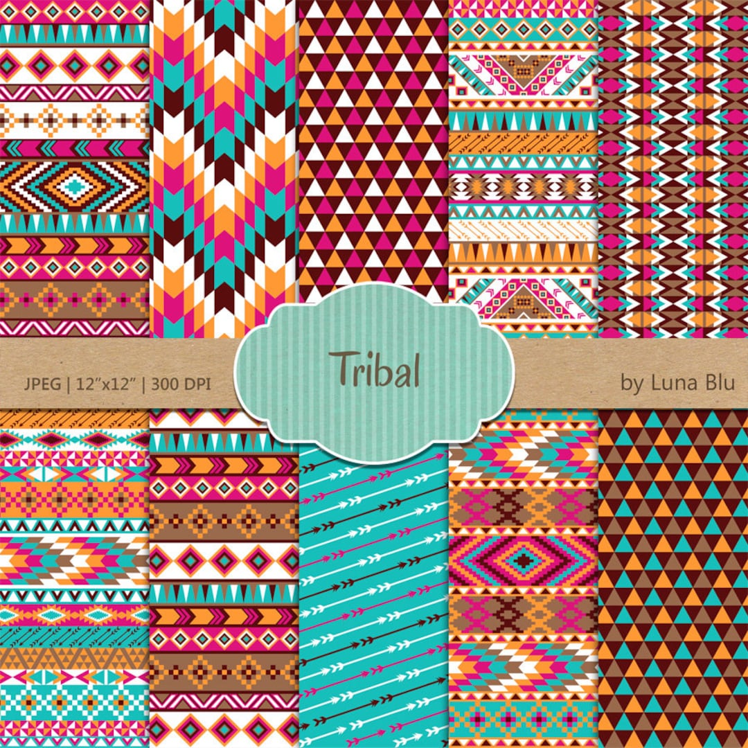 Tribal Digital Paper: "colorful Tribal Patterns" With Triangles ...