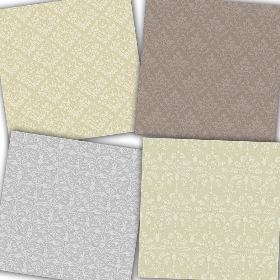 Neutral Digital Paper: Embossed Damasks scrapbook | Etsy