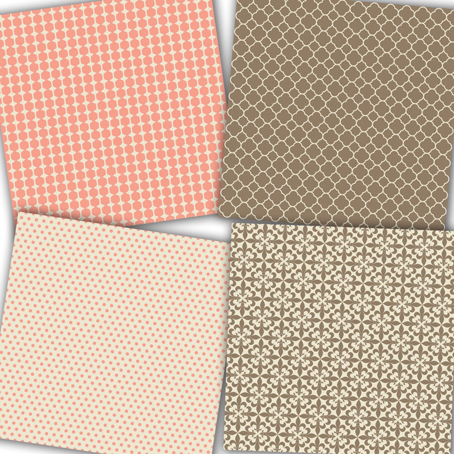 Coral and Brown Digital Paper: Coral and Brown Patterns | Etsy
