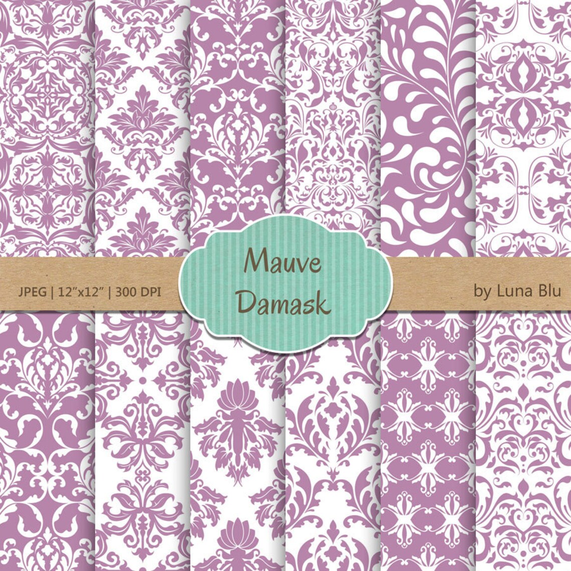 Mauve Digital Paper: mauve Damask Lilac | Etsy