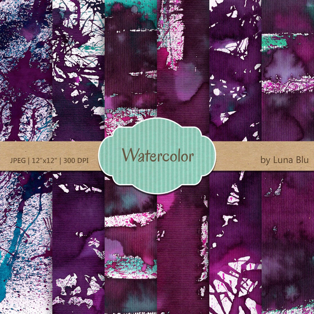 Watercolor Digital Paper: "watercolor Textures" Purple and Turquoise ...