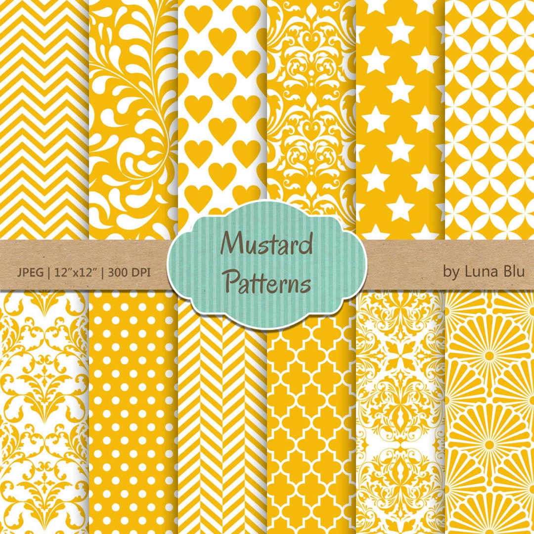 Mustard Digital Paper: "mustard Patterns" Yellow Digital Paper for ...