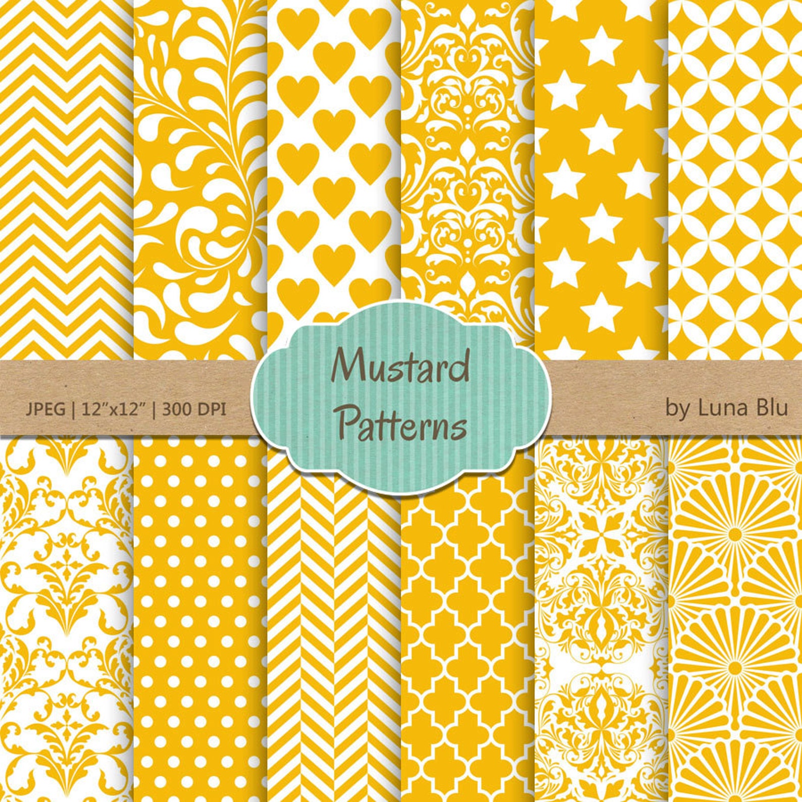 Mustard Digital Paper: mustard Patterns Yellow | Etsy