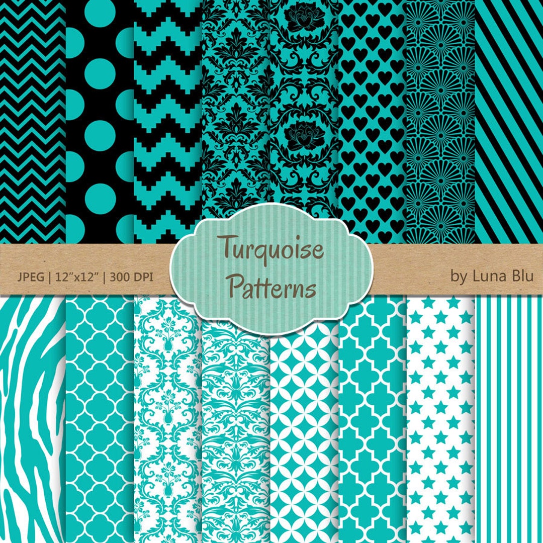 Turquoise Digital Paper: Turquoise Scrapbook Paper Pack, Turquoise and ...