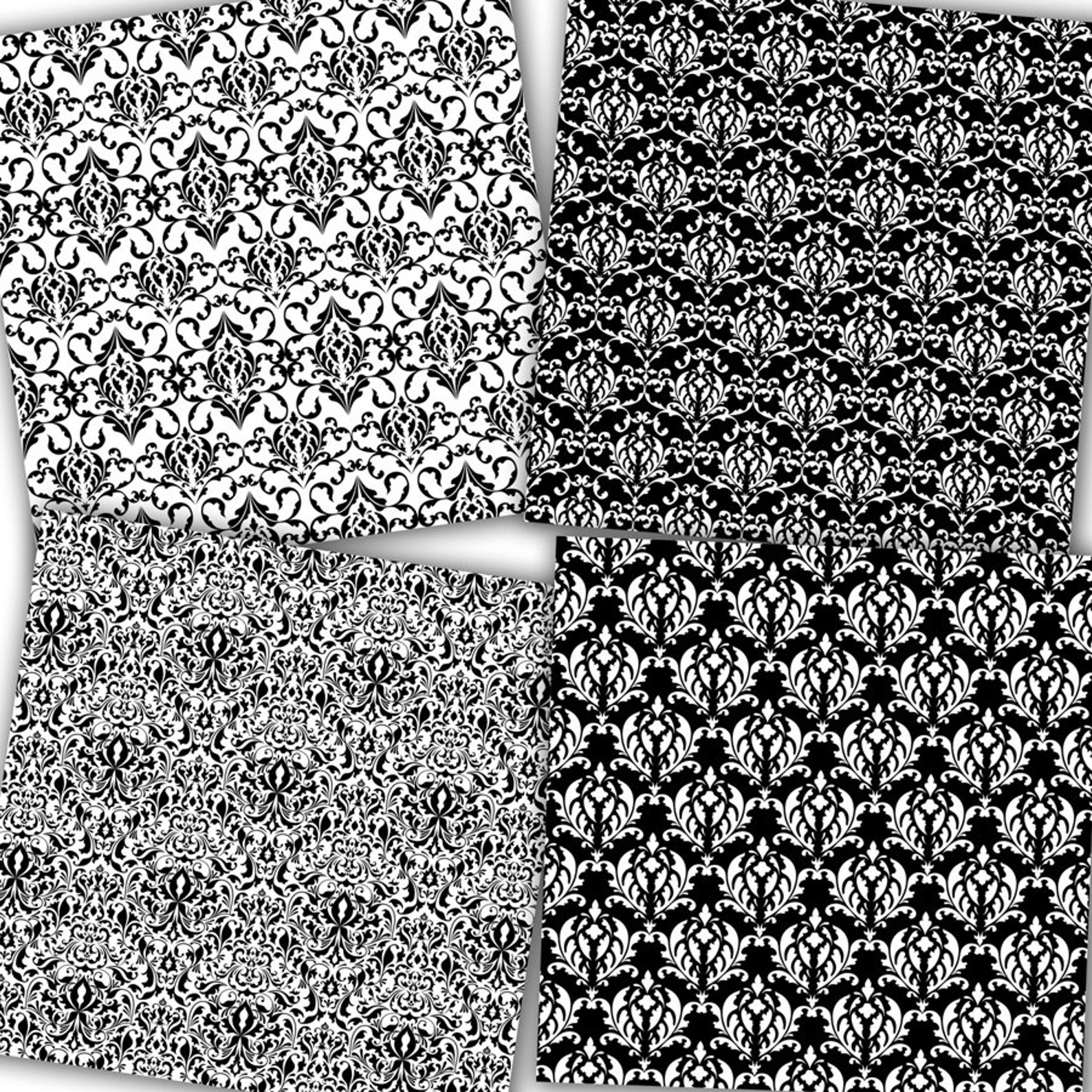 Black Damask Digital Paper: black and White | Etsy