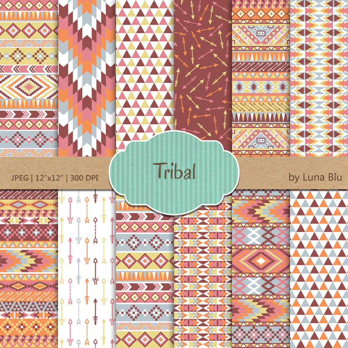 Tribal Digital Paper: Tribal Patterns in Pantone - Etsy