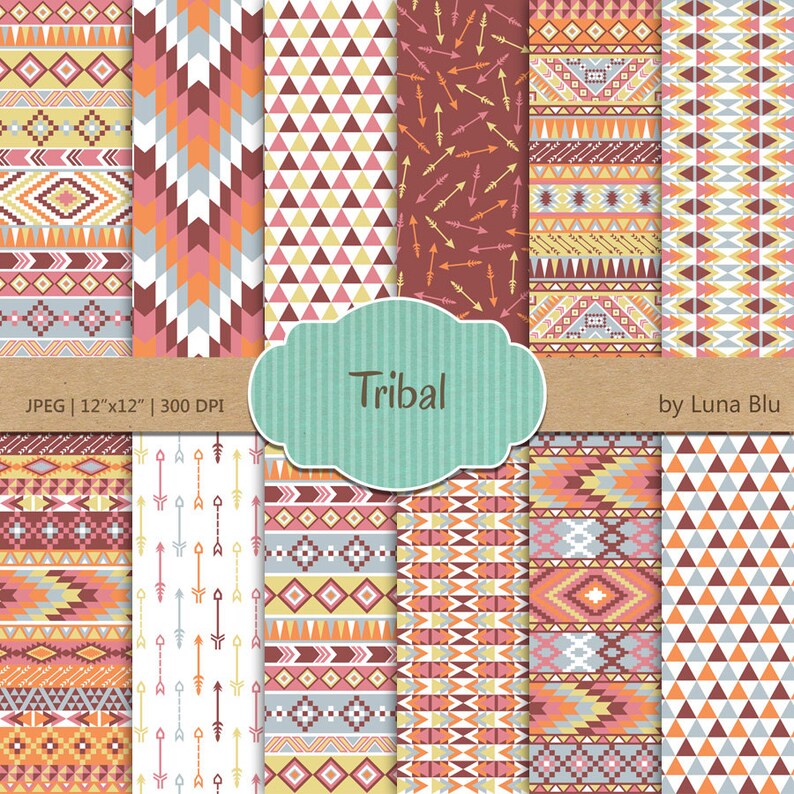 Tribal Digital Paper: Tribal Patterns in Pantone - Etsy