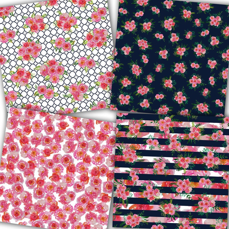 Watercolor Floral Digital Paper: watercolor Floral - Etsy