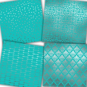 Turquoise and Silver Digital Paper: "turquoise and Silver Foil Patterns ...