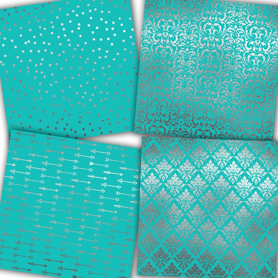 Turquoise and Silver Digital Paper: turquoise and Silver - Etsy UK