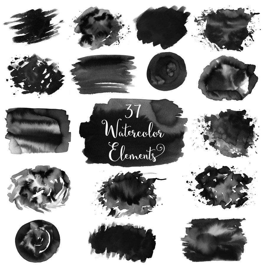 Black Watercolor Splash Clipart Watercolor Brush Strokes - Etsy