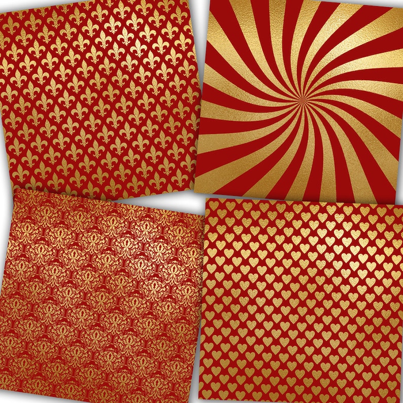 Rot und Gold Papier: "Rot und Goldfolie Muster" rote digitales Papier ...