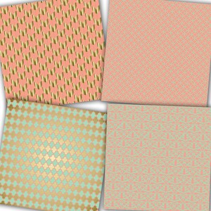 Coral Mint and Gold Digital Paper: "coral Mint and Gold Patterns ...