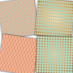 Coral Mint and Gold Digital Paper: "coral Mint and Gold Patterns ...