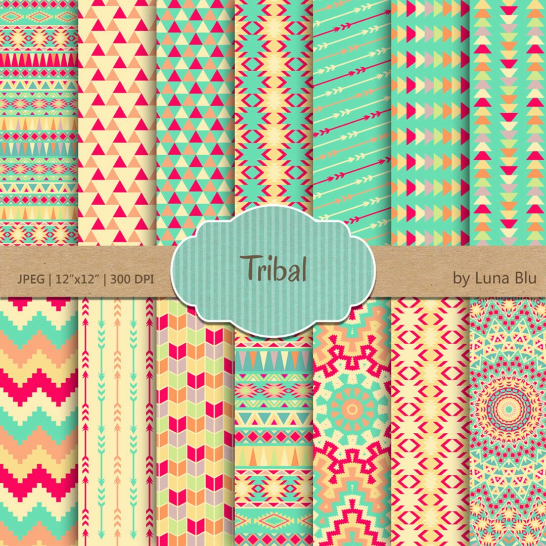 Tribal Digital Paper: " Tribal Patterns" Include Triangles, Chevron ...