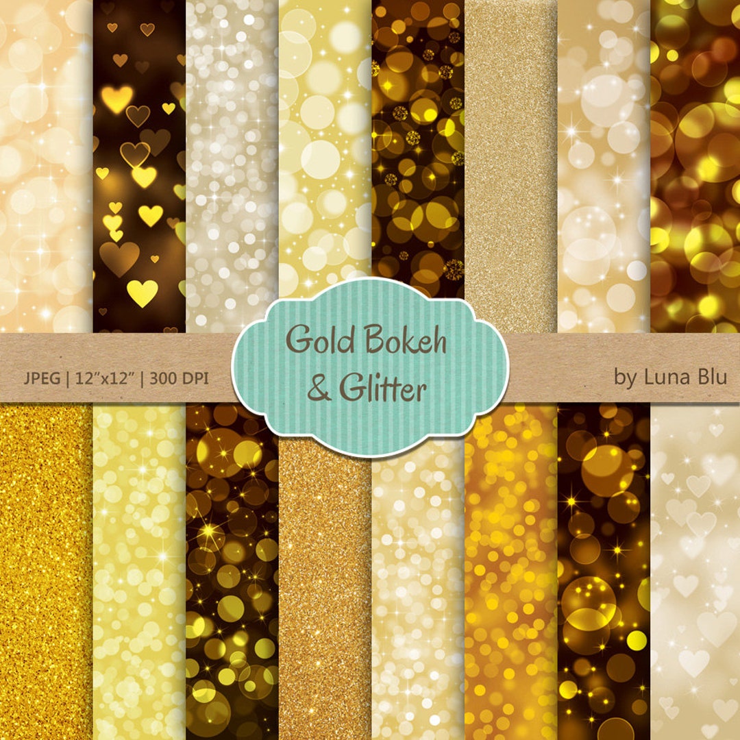 Gold Digital Paper: "gold Bokeh and Glitter" Bokeh Digital Paper, Gold ...