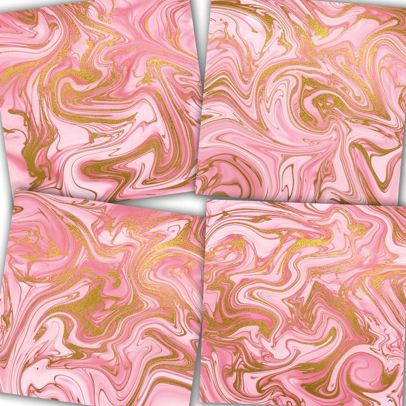 Marble Digital Paper: Pink Marble Pink and Gold - Etsy