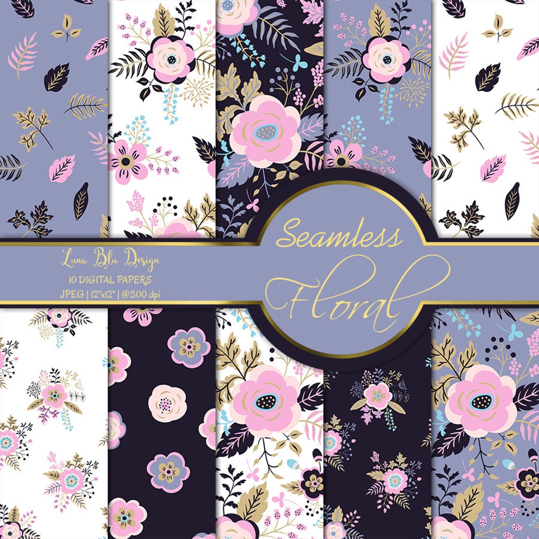 Floral Digital Paper Pink and Purple, Floral Digital Background, Floral ...