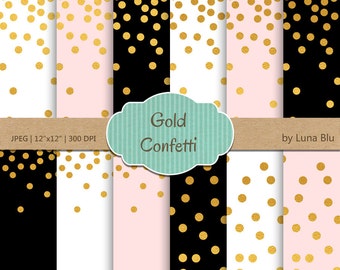 Gold Confetti Digital Paper: blush White and Gold Confetti Blush and ...